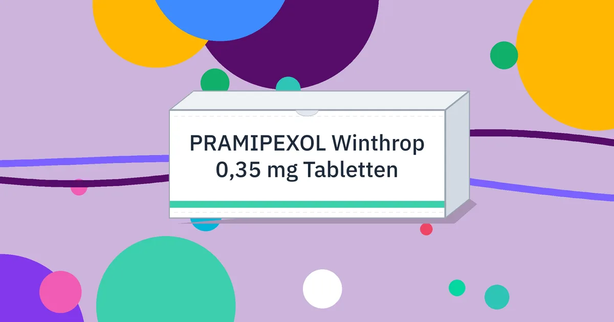 Symbolbild: Packung mit der Aufschrift PRAMIPEXOL Winthrop 0,35 mg Tabletten (PZN 06912073) – Verfügbarkeit und Bezug in Apotheken in Frankfurt am Main