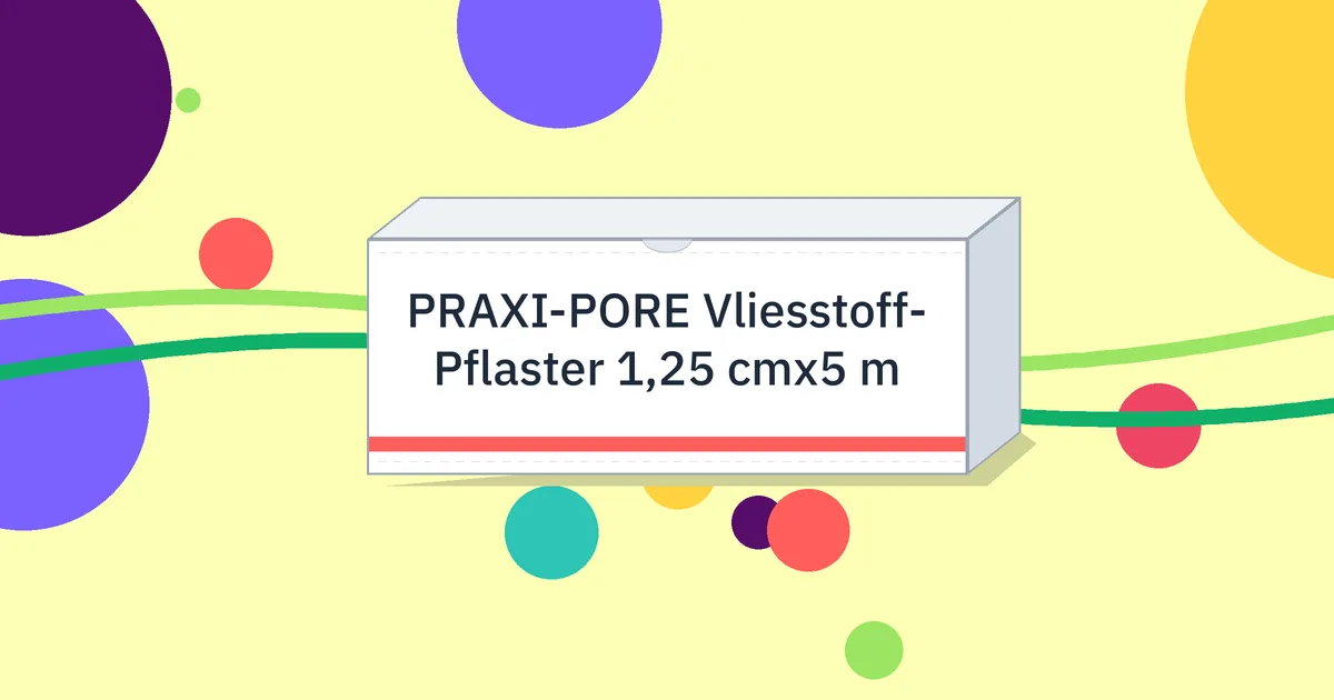 Symbolbild: Packung mit der Aufschrift PRAXI-PORE Vliesstoff-Pflaster 1,25 cmx5 m (PZN 12827584) – Verfügbarkeit und Bezug in Apotheken in Frankfurt am Main