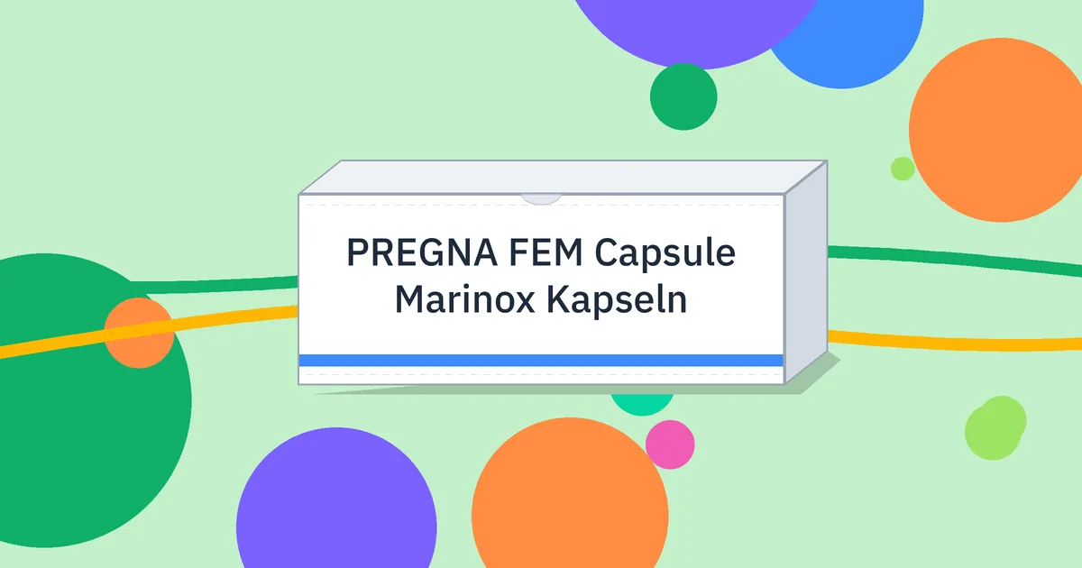 Symbolbild: Packung mit der Aufschrift PREGNA FEM Capsule Marinox Kapseln (PZN 10275643) – Verfügbarkeit und Bezug in Apotheken in Frankfurt am Main