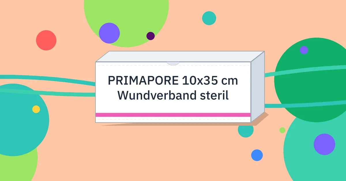 Symbolbild: Packung mit der Aufschrift PRIMAPORE 10x35 cm Wundverband steril (PZN 09204709) – Verfügbarkeit und Bezug in Apotheken in Frankfurt am Main