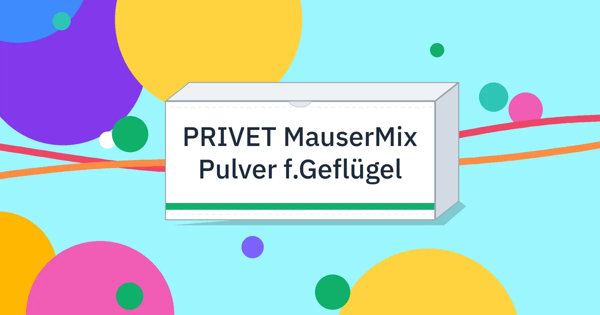Symbolbild: Packung mit der Aufschrift PRIVET MauserMix Pulver f.Geflügel (PZN 19686891) – Verfügbarkeit und Bezug in Apotheken in Frankfurt am Main
