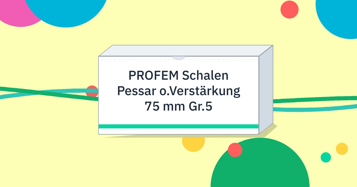 Symbolbild: Packung mit der Aufschrift PROFEM Schalen Pessar o.Verstärkung 75 mm Gr.5 (PZN 11673133) – Verfügbarkeit und Bezug in Apotheken in Frankfurt am Main