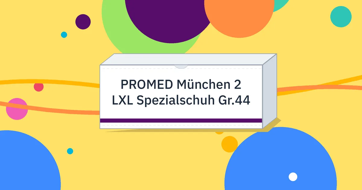 Symbolbild: Packung mit der Aufschrift PROMED München 2 LXL Spezialschuh Gr.44 (PZN 05482972) – Verfügbarkeit und Bezug in Apotheken in Frankfurt am Main