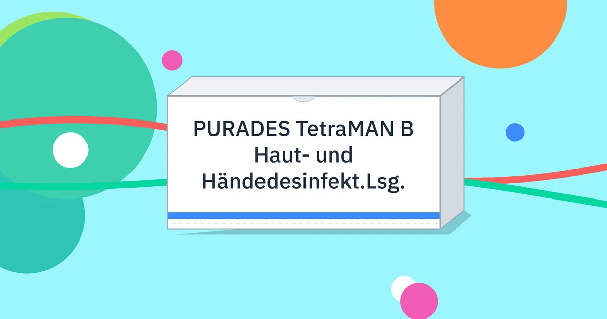 Symbolbild: Packung mit der Aufschrift PURADES TetraMAN B Haut- und Händedesinfekt.Lsg. (PZN 14005320) – Verfügbarkeit und Bezug in Apotheken in Frankfurt am Main