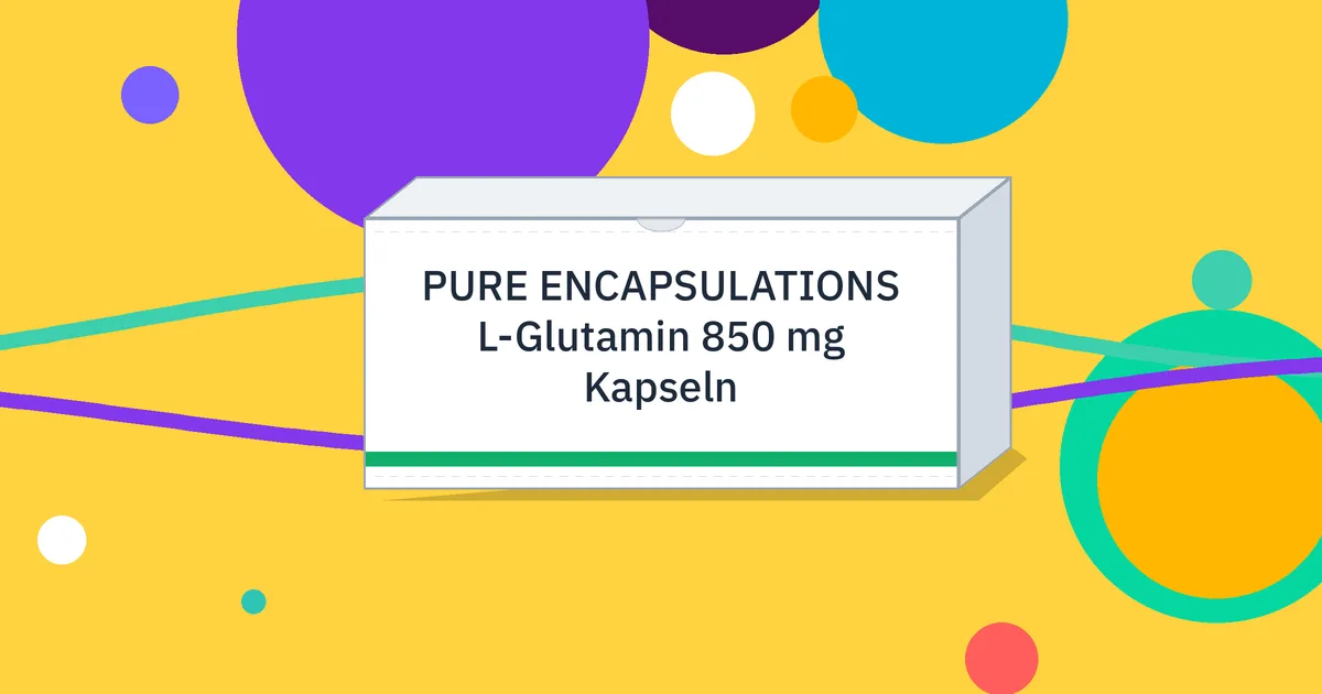 Symbolbild: Packung mit der Aufschrift PURE ENCAPSULATIONS L-Glutamin 850 mg Kapseln (PZN 16023724) – Verfügbarkeit und Bezug in Apotheken in Frankfurt am Main