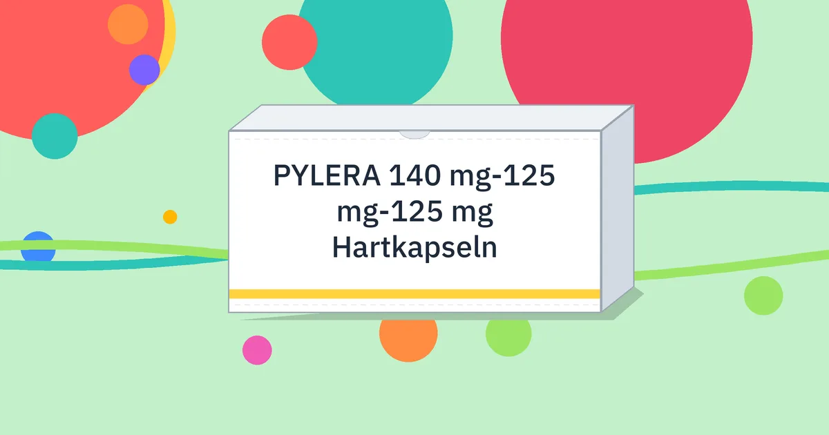 Symbolbild: Packung mit der Aufschrift PYLERA 140 mg-125 mg-125 mg Hartkapseln (PZN 13879689) – Verfügbarkeit und Bezug in Apotheken in Frankfurt am Main