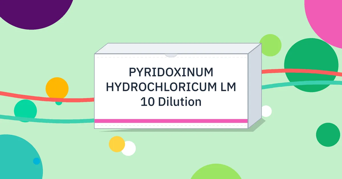 Symbolbild: Packung mit der Aufschrift PYRIDOXINUM HYDROCHLORICUM LM 10 Dilution (PZN 13672221) – Verfügbarkeit und Bezug in Apotheken in Frankfurt am Main