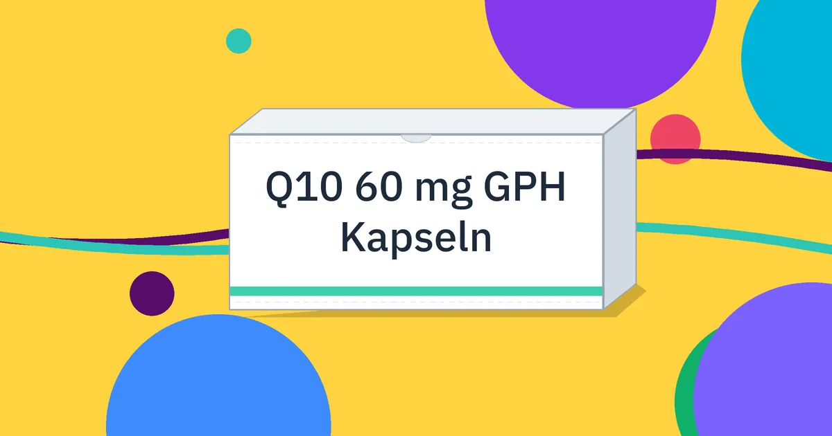 Symbolbild: Packung mit der Aufschrift Q10 60 mg GPH Kapseln (PZN 09722108) – Verfügbarkeit und Bezug in Apotheken in Frankfurt am Main