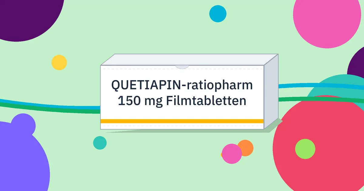 Symbolbild: Packung mit der Aufschrift QUETIAPIN-ratiopharm 150 mg Filmtabletten (PZN 09243193) – Verfügbarkeit und Bezug in Apotheken in Frankfurt am Main