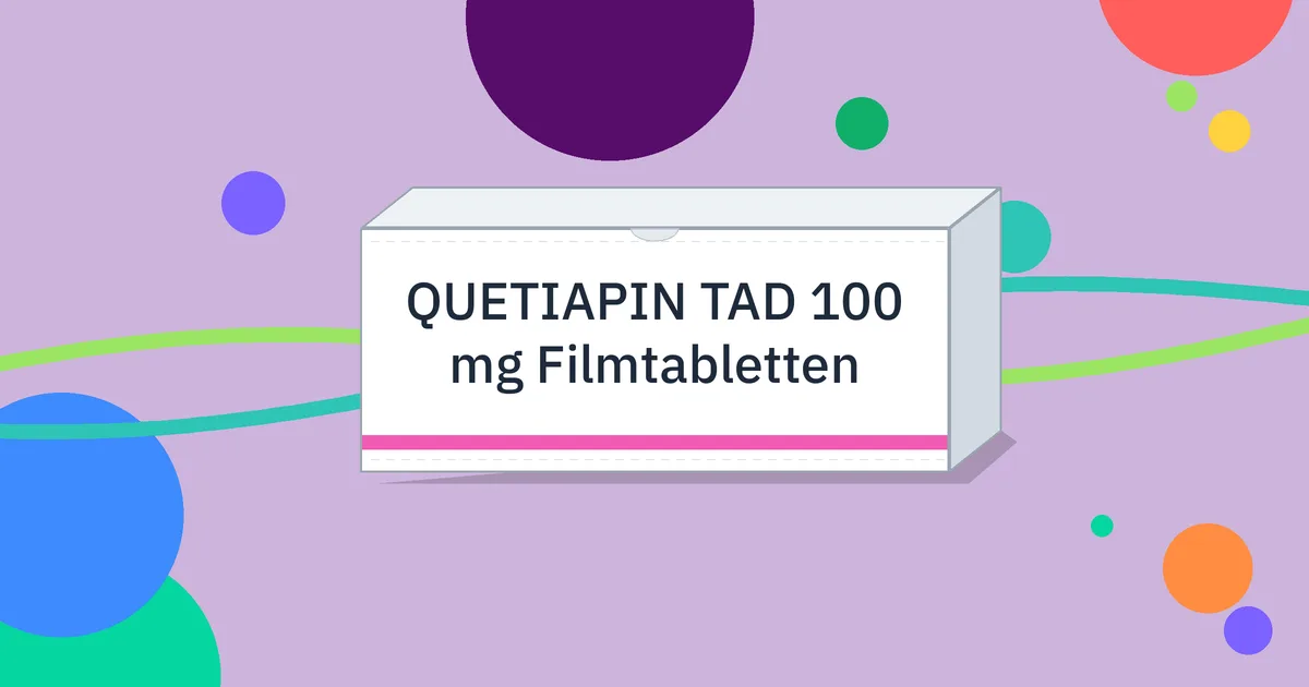 Symbolbild: Packung mit der Aufschrift QUETIAPIN TAD 100 mg Filmtabletten (PZN 13815821) – Verfügbarkeit und Bezug in Apotheken in Frankfurt am Main