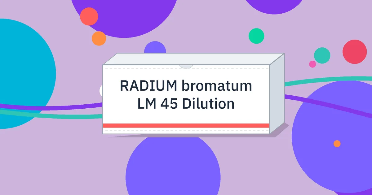 Symbolbild: Packung mit der Aufschrift RADIUM bromatum LM 45 Dilution (PZN 13046073) – Verfügbarkeit und Bezug in Apotheken in Frankfurt am Main