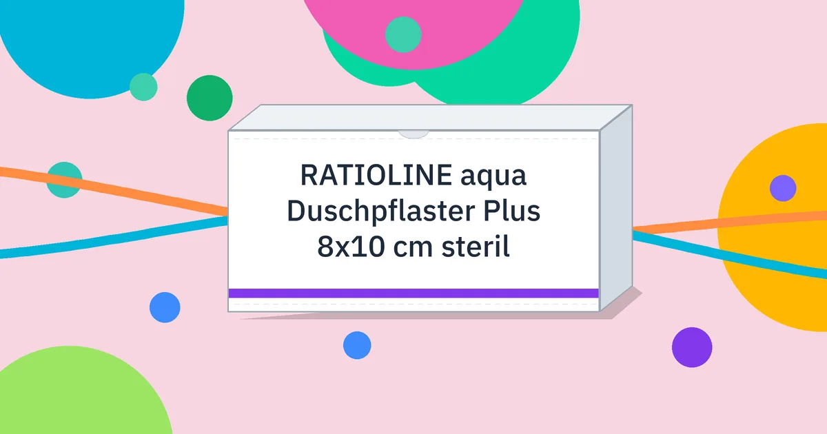 Symbolbild: Packung mit der Aufschrift RATIOLINE aqua Duschpflaster Plus 8x10 cm steril (PZN 05484416) – Verfügbarkeit und Bezug in Apotheken in Frankfurt am Main