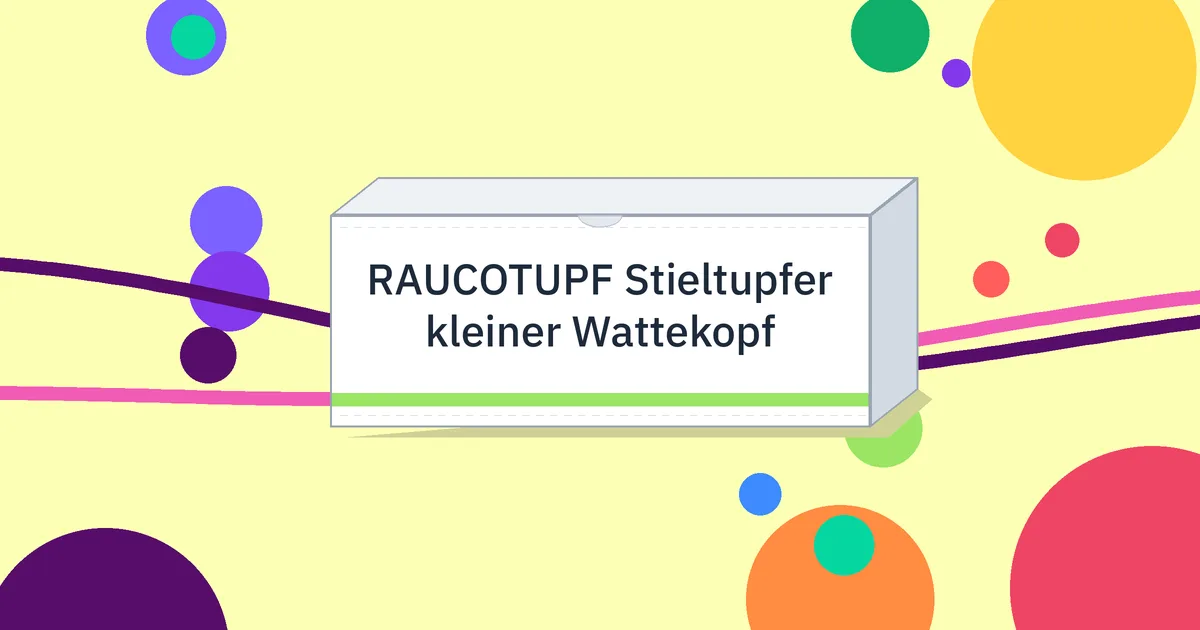 Symbolbild: Packung mit der Aufschrift RAUCOTUPF Stieltupfer kleiner Wattekopf (PZN 01369167) – Verfügbarkeit und Bezug in Apotheken in Frankfurt am Main
