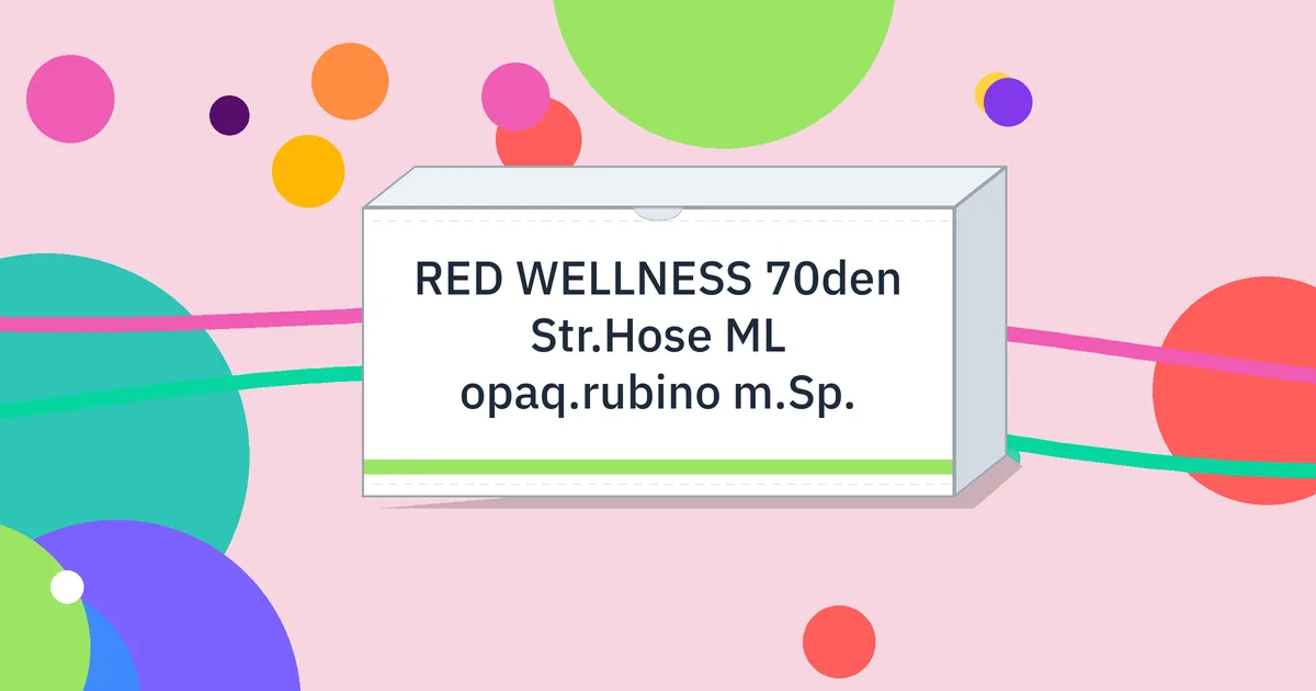 Symbolbild: Packung mit der Aufschrift RED WELLNESS 70den Str.Hose ML opaq.rubino m.Sp. (PZN 16176563) – Verfügbarkeit und Bezug in Apotheken in Frankfurt am Main