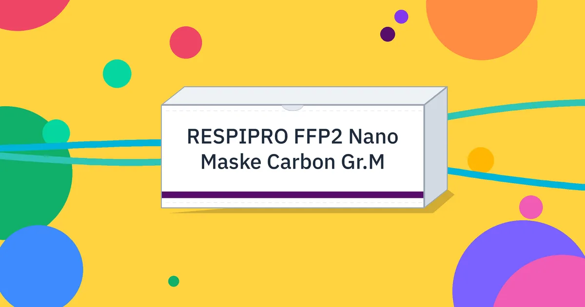 Symbolbild: Packung mit der Aufschrift RESPIPRO FFP2 Nano Maske Carbon Gr.M (PZN 17991466) – Verfügbarkeit und Bezug in Apotheken in Frankfurt am Main