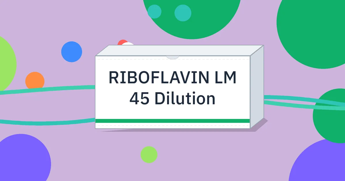 Symbolbild: Packung mit der Aufschrift RIBOFLAVIN LM 45 Dilution (PZN 13054658) – Verfügbarkeit und Bezug in Apotheken in Frankfurt am Main