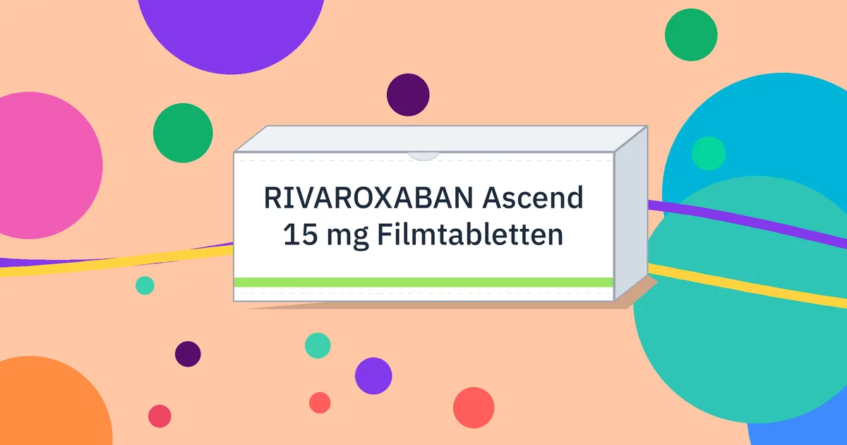 Symbolbild: Packung mit der Aufschrift RIVAROXABAN Ascend 15 mg Filmtabletten (PZN 20161998) – Verfügbarkeit und Bezug in Apotheken in Frankfurt am Main