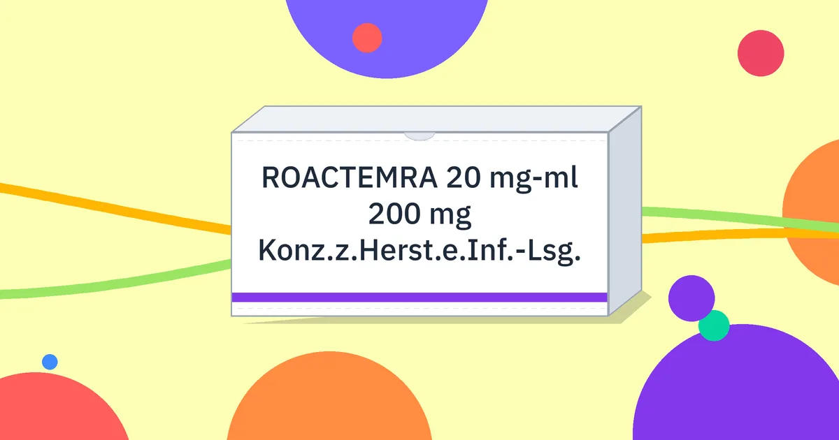 Symbolbild: Packung mit der Aufschrift ROACTEMRA 20 mg-ml 200 mg Konz.z.Herst.e.Inf.-Lsg. (PZN 10979284) – Verfügbarkeit und Bezug in Apotheken in Frankfurt am Main
