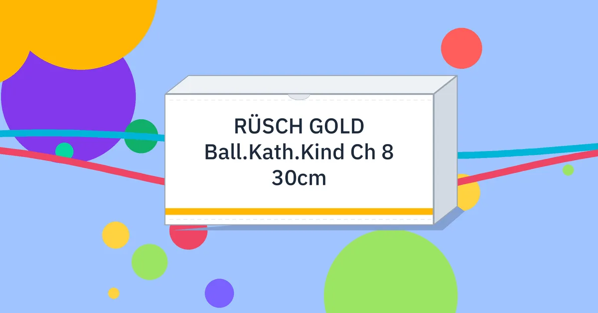 Symbolbild: Packung mit der Aufschrift RÜSCH GOLD Ball.Kath.Kind Ch 8 30cm (PZN 10085517) – Verfügbarkeit und Bezug in Apotheken in Frankfurt am Main