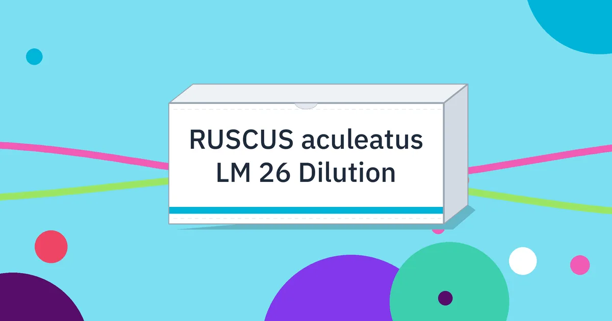 Symbolbild: Packung mit der Aufschrift RUSCUS aculeatus LM 26 Dilution (PZN 13173423) – Verfügbarkeit und Bezug in Apotheken in Frankfurt am Main