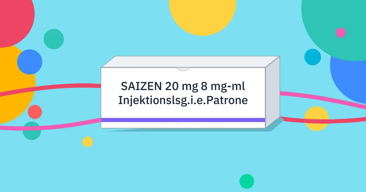 Symbolbild: Packung mit der Aufschrift SAIZEN 20 mg 8 mg-ml Injektionslsg.i.e.Patrone (PZN 16926975) – Verfügbarkeit und Bezug in Apotheken in Frankfurt am Main