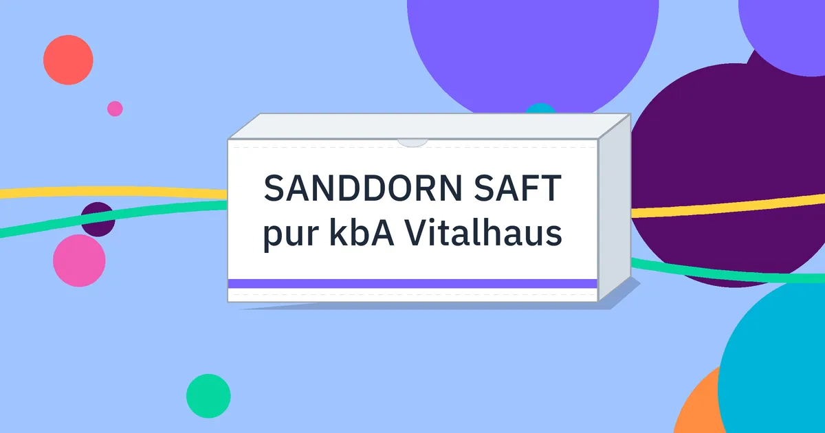 Symbolbild: Packung mit der Aufschrift SANDDORN SAFT pur kbA Vitalhaus (PZN 04434600) – Verfügbarkeit und Bezug in Apotheken in Frankfurt am Main