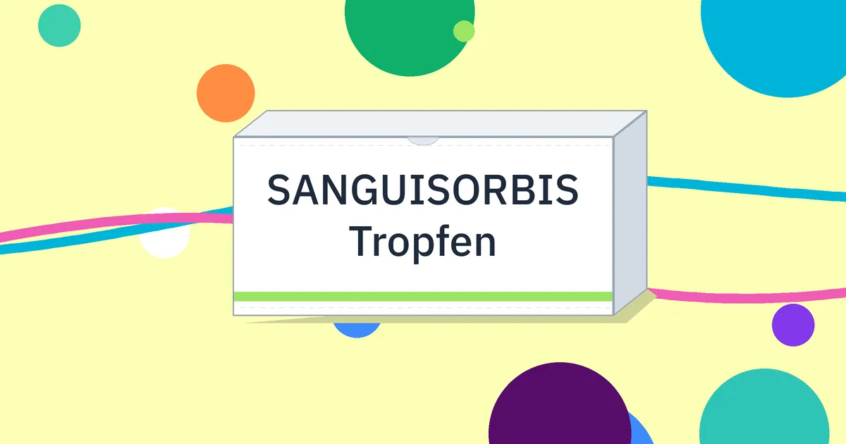 Symbolbild: Packung mit der Aufschrift SANGUISORBIS Tropfen (PZN 12495774) – Verfügbarkeit und Bezug in Apotheken in Frankfurt am Main