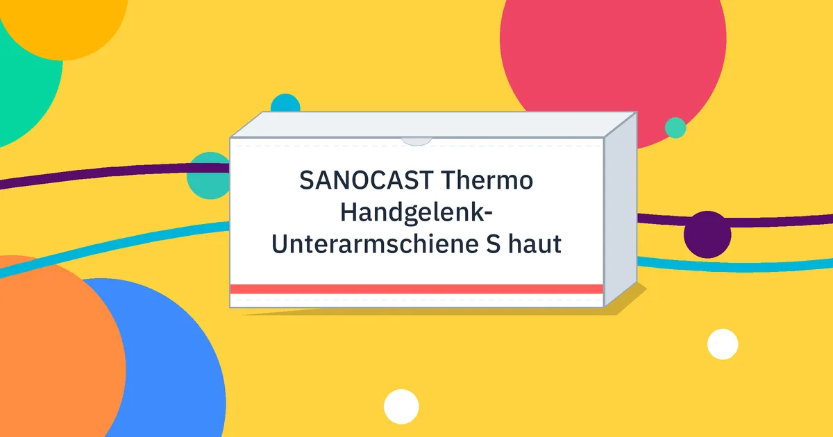 Symbolbild: Packung mit der Aufschrift SANOCAST Thermo Handgelenk-Unterarmschiene S haut (PZN 15260534) – Verfügbarkeit und Bezug in Apotheken in Frankfurt am Main