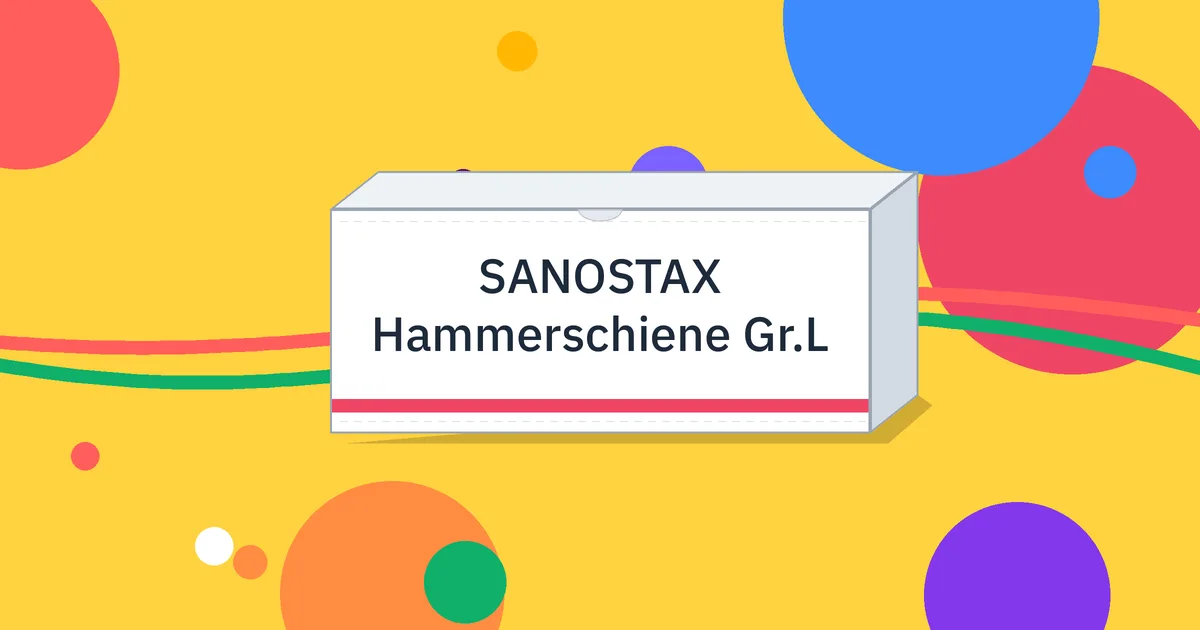 Symbolbild: Packung mit der Aufschrift SANOSTAX Hammerschiene Gr.L (PZN 10775802) – Verfügbarkeit und Bezug in Apotheken in Frankfurt am Main