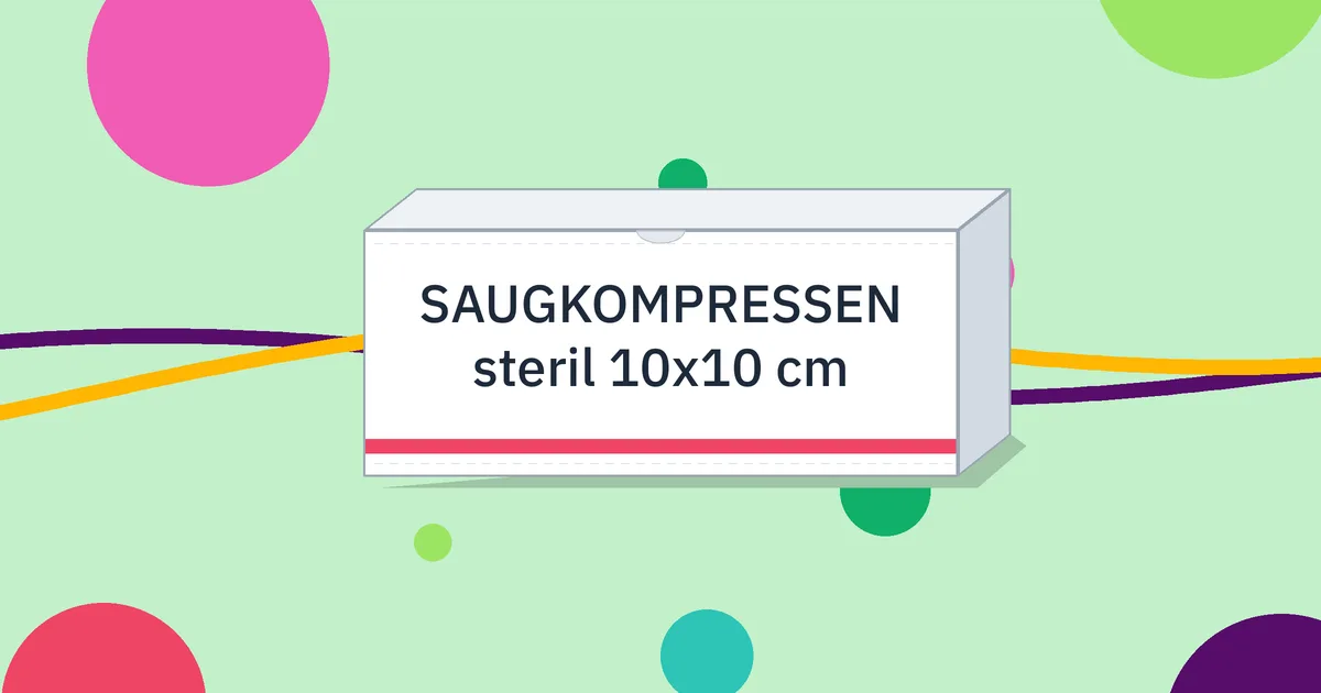 Symbolbild: Packung mit der Aufschrift SAUGKOMPRESSEN steril 10x10 cm (PZN 02072848) – Verfügbarkeit und Bezug in Apotheken in Frankfurt am Main