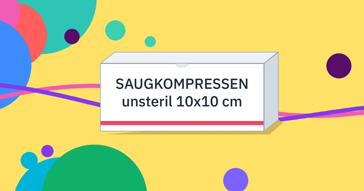 Symbolbild: Packung mit der Aufschrift SAUGKOMPRESSEN unsteril 10x10 cm (PZN 02070789) – Verfügbarkeit und Bezug in Apotheken in Frankfurt am Main