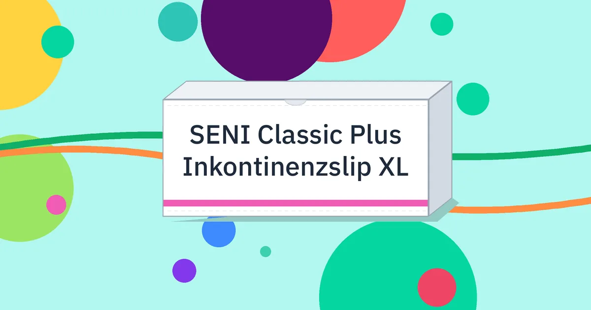 Symbolbild: Packung mit der Aufschrift SENI Classic Plus Inkontinenzslip XL (PZN 13502677) – Verfügbarkeit und Bezug in Apotheken in Frankfurt am Main