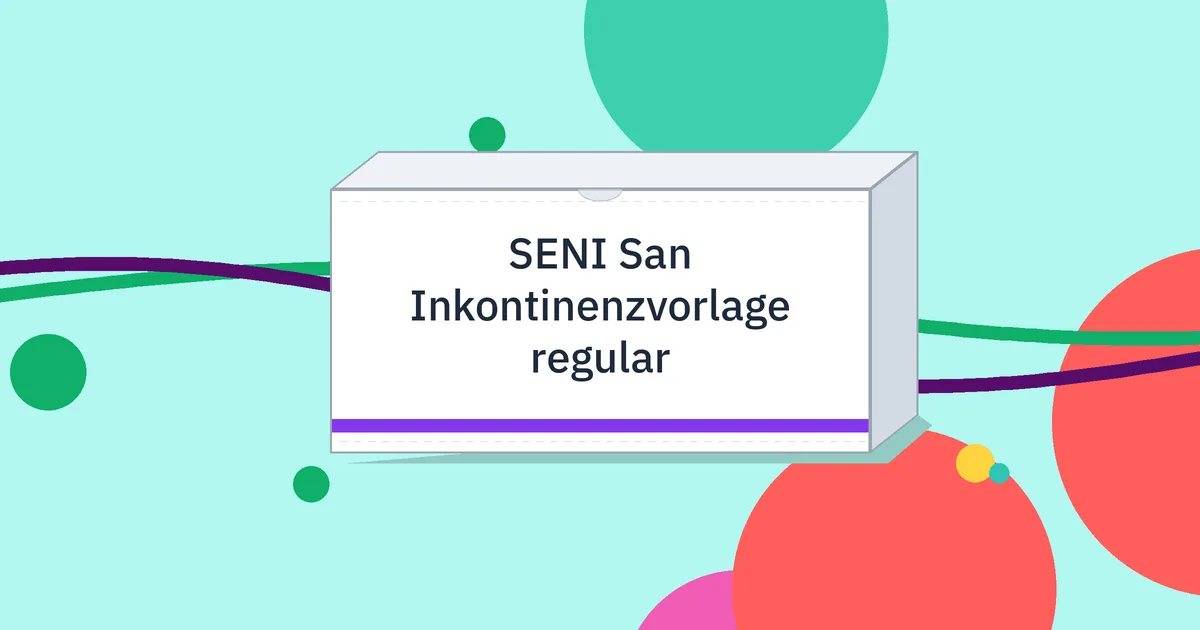Symbolbild: Packung mit der Aufschrift SENI San Inkontinenzvorlage regular (PZN 18329367) – Verfügbarkeit und Bezug in Apotheken in Frankfurt am Main
