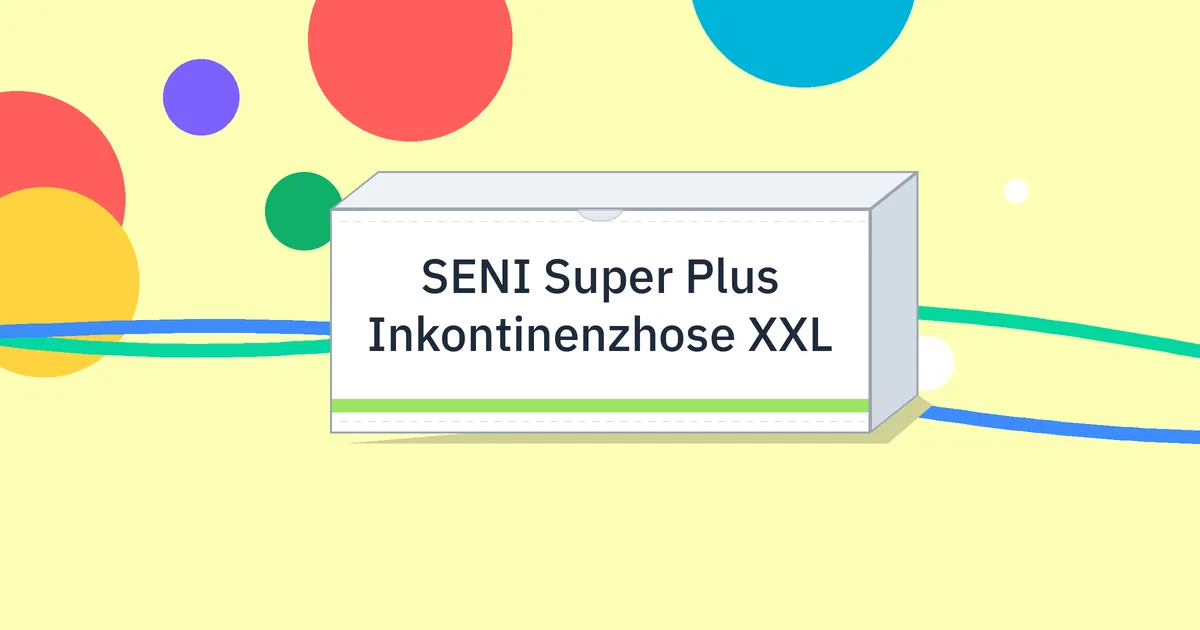Symbolbild: Packung mit der Aufschrift SENI Super Plus Inkontinenzhose XXL (PZN 16734537) – Verfügbarkeit und Bezug in Apotheken in Frankfurt am Main