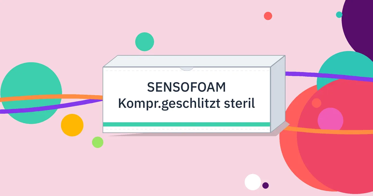 Symbolbild: Packung mit der Aufschrift SENSOFOAM Kompr.geschlitzt steril (PZN 01825240) – Verfügbarkeit und Bezug in Apotheken in Frankfurt am Main