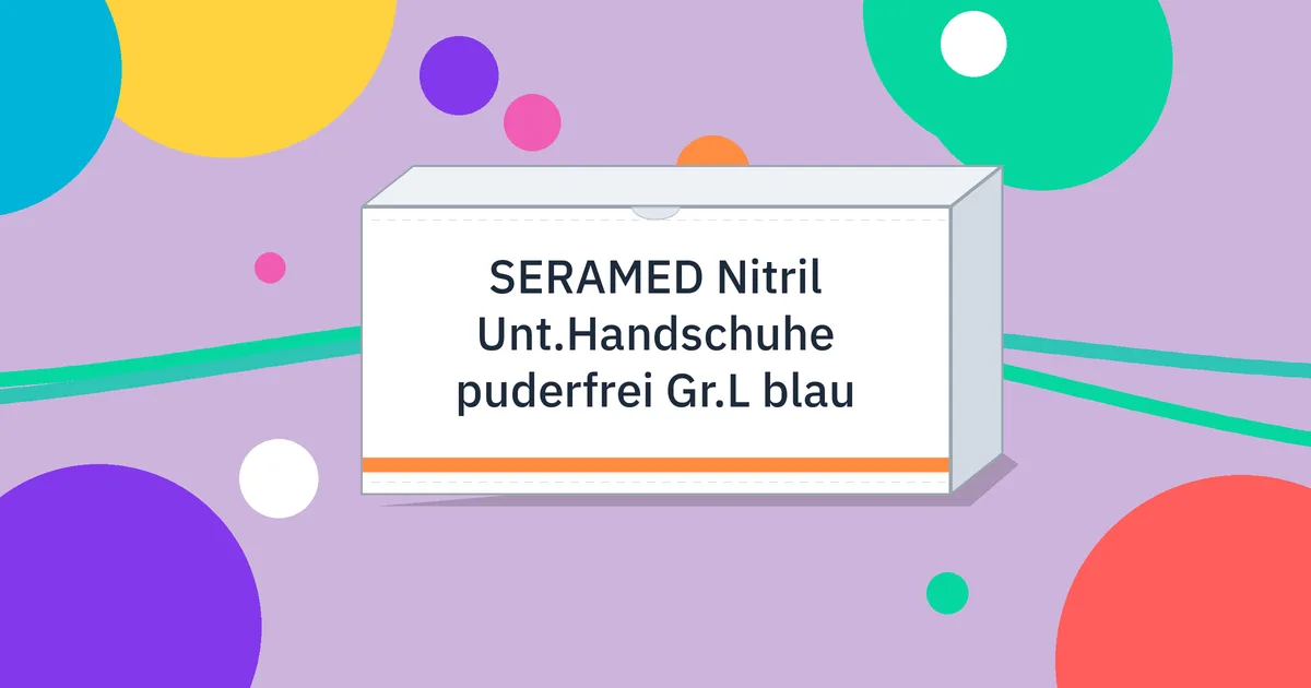 Symbolbild: Packung mit der Aufschrift SERAMED Nitril Unt.Handschuhe puderfrei Gr.L blau (PZN 17875197) – Verfügbarkeit und Bezug in Apotheken in Frankfurt am Main
