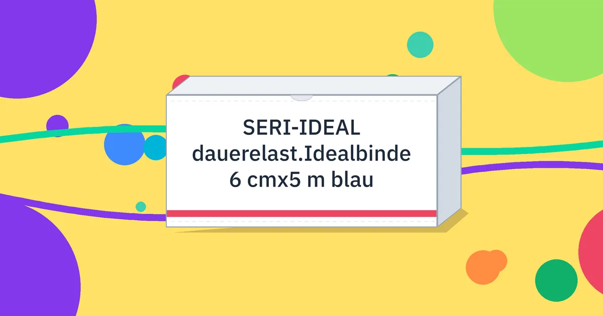 Symbolbild: Packung mit der Aufschrift SERI-IDEAL dauerelast.Idealbinde 6 cmx5 m blau (PZN 19836770) – Verfügbarkeit und Bezug in Apotheken in Frankfurt am Main