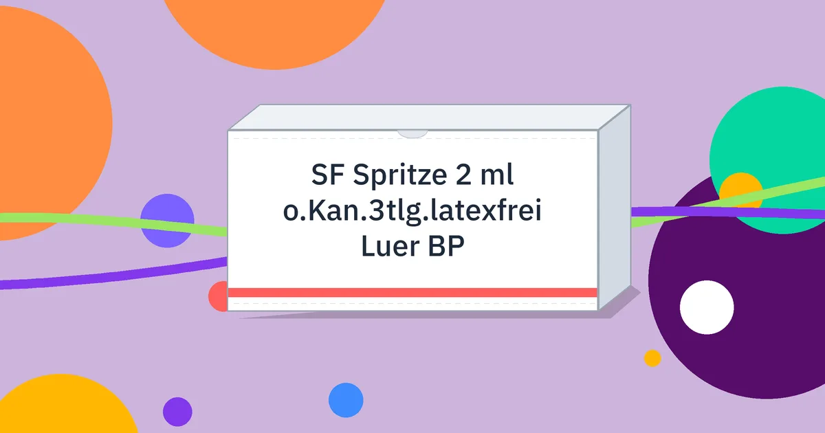 Symbolbild: Packung mit der Aufschrift SF Spritze 2 ml o.Kan.3tlg.latexfrei Luer BP (PZN 17280618) – Verfügbarkeit und Bezug in Apotheken in Frankfurt am Main