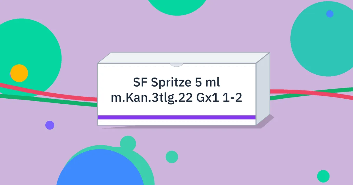 Symbolbild: Packung mit der Aufschrift SF Spritze 5 ml m.Kan.3tlg.22 Gx1 1-2 (PZN 15239965) – Verfügbarkeit und Bezug in Apotheken in Frankfurt am Main