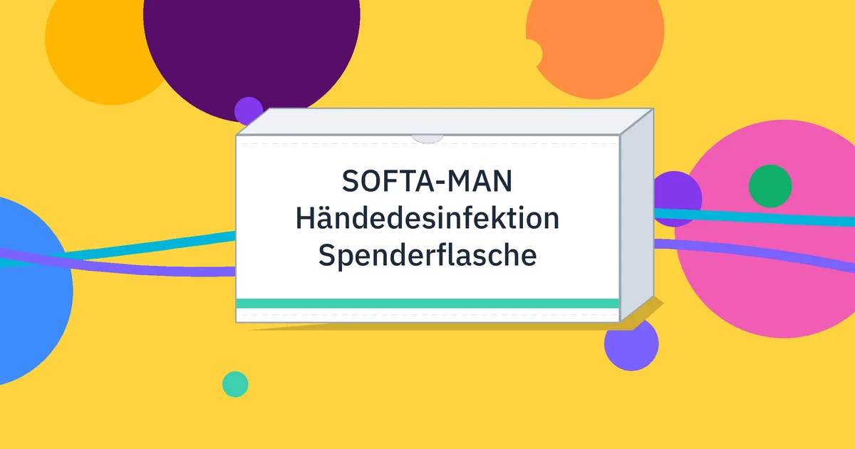 Symbolbild: Packung mit der Aufschrift SOFTA-MAN Händedesinfektion Spenderflasche (PZN 08504970) – Verfügbarkeit und Bezug in Apotheken in Frankfurt am Main