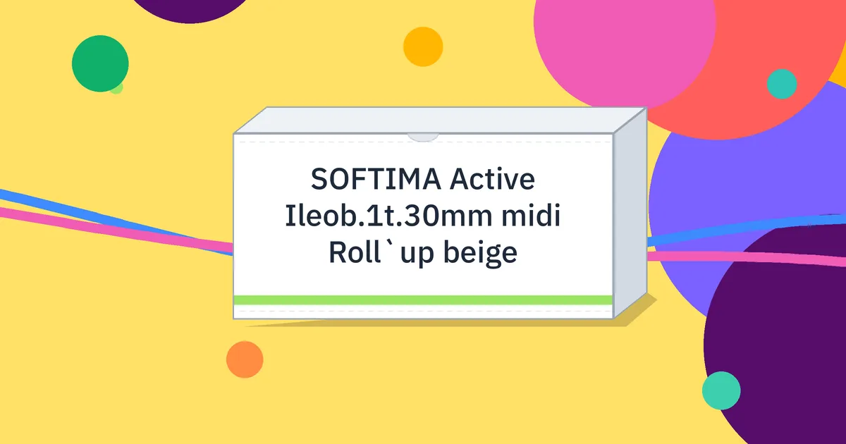 Symbolbild: Packung mit der Aufschrift SOFTIMA Active Ileob.1t.30mm midi Roll`up beige (PZN 09061871) – Verfügbarkeit und Bezug in Apotheken in Frankfurt am Main