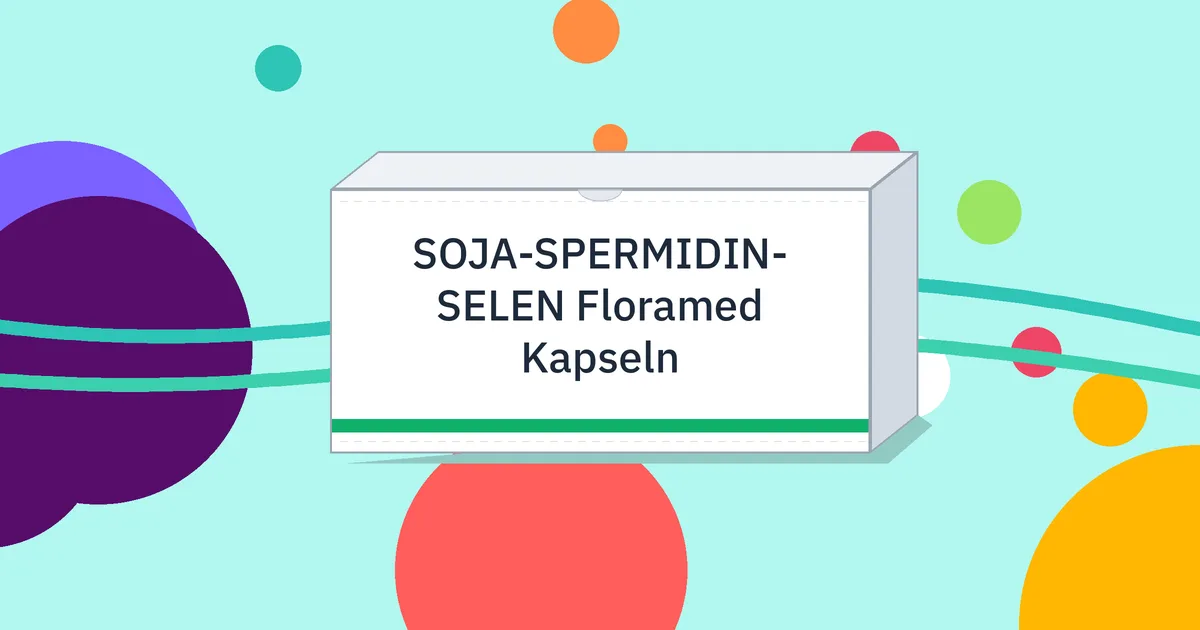 Symbolbild: Packung mit der Aufschrift SOJA-SPERMIDIN-SELEN Floramed Kapseln (PZN 16605567) – Verfügbarkeit und Bezug in Apotheken in Frankfurt am Main