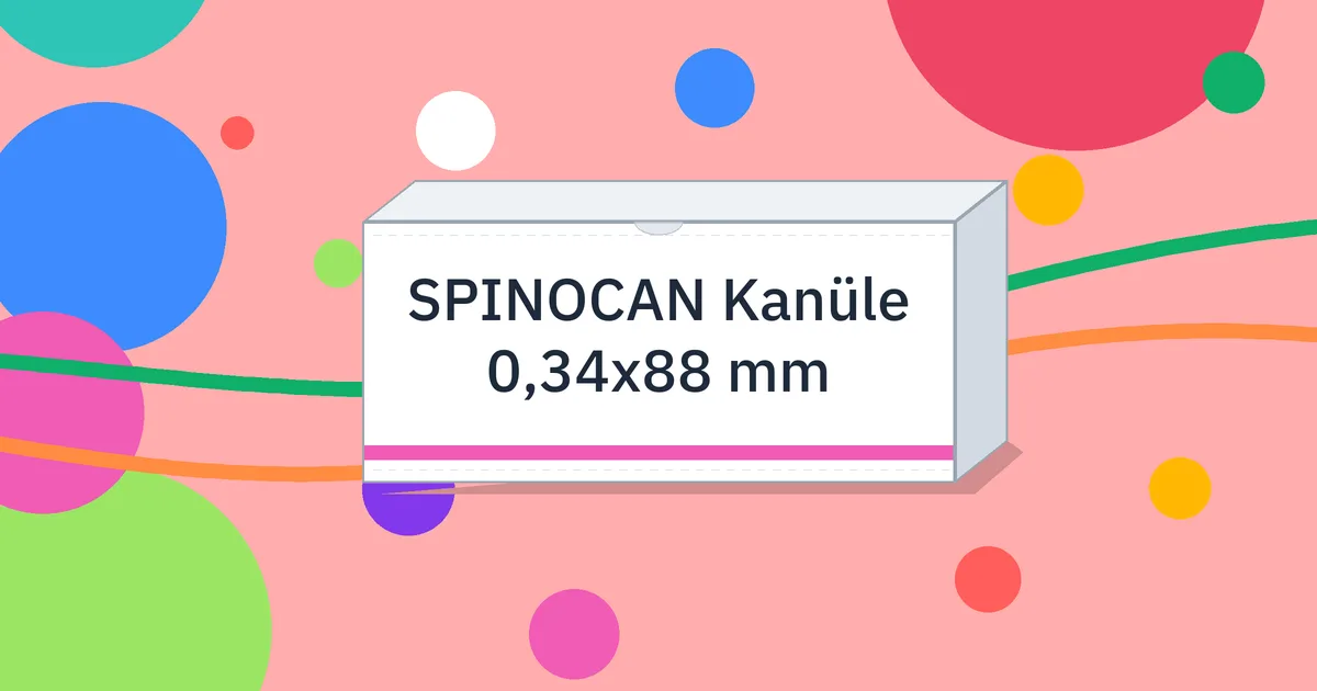 Symbolbild: Packung mit der Aufschrift SPINOCAN Kanüle 0,34x88 mm (PZN 06173575) – Verfügbarkeit und Bezug in Apotheken in Frankfurt am Main