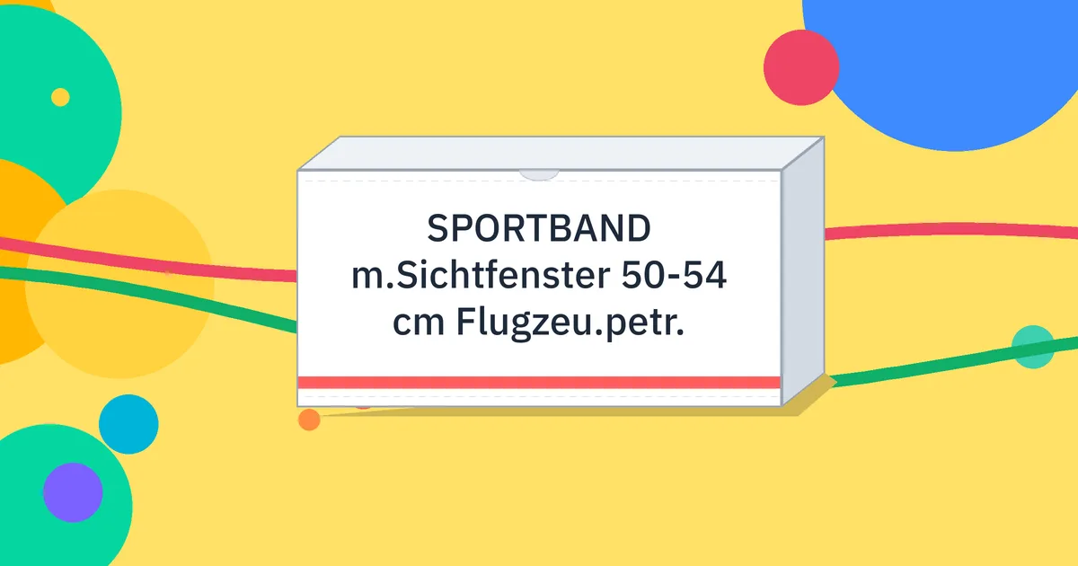 Symbolbild: Packung mit der Aufschrift SPORTBAND m.Sichtfenster 50-54 cm Flugzeu.petr. (PZN 13916232) – Verfügbarkeit und Bezug in Apotheken in Frankfurt am Main