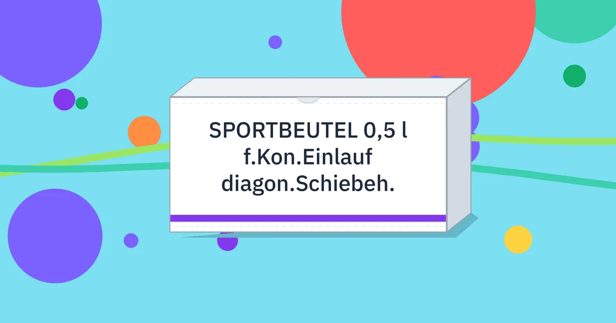 Symbolbild: Packung mit der Aufschrift SPORTBEUTEL 0,5 l f.Kon.Einlauf diagon.Schiebeh. (PZN 05358137) – Verfügbarkeit und Bezug in Apotheken in Frankfurt am Main