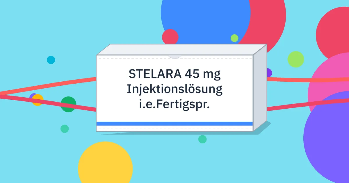 Symbolbild: Packung mit der Aufschrift STELARA 45 mg Injektionslösung i.e.Fertigspr. (PZN 07686615) – Verfügbarkeit und Bezug in Apotheken in Frankfurt am Main