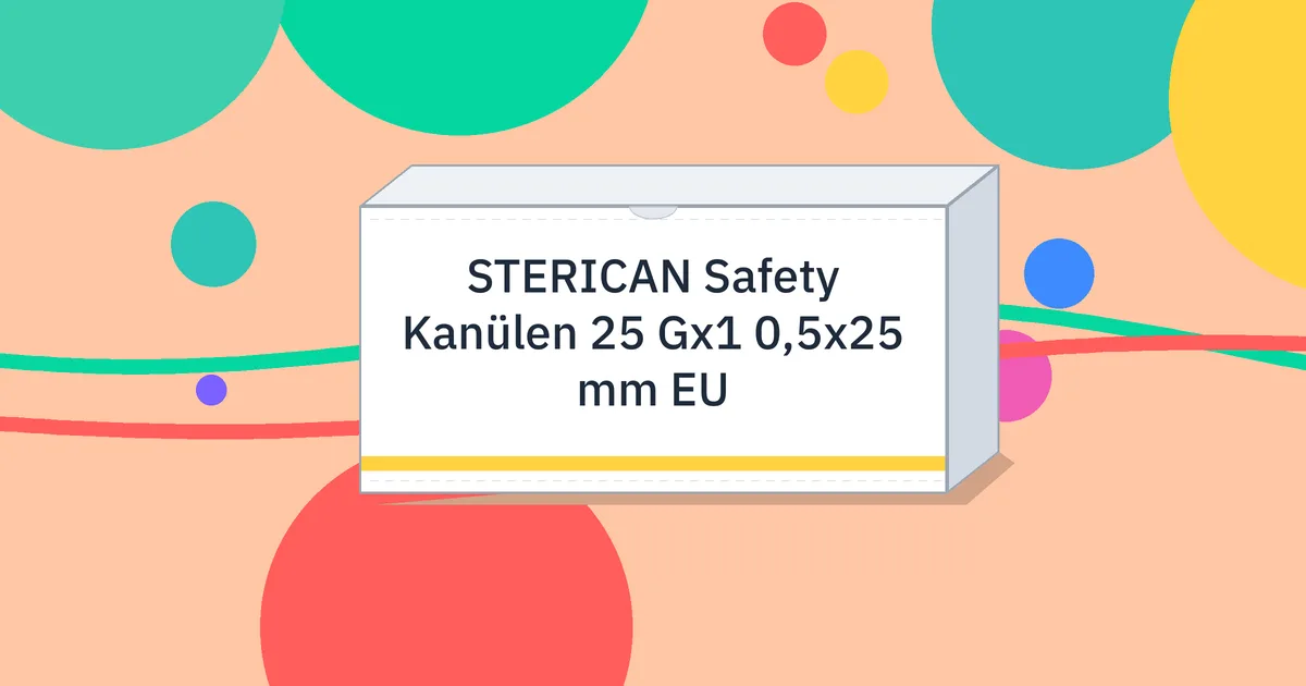 Symbolbild: Packung mit der Aufschrift STERICAN Safety Kanülen 25 Gx1 0,5x25 mm EU (PZN 15746515) – Verfügbarkeit und Bezug in Apotheken in Frankfurt am Main