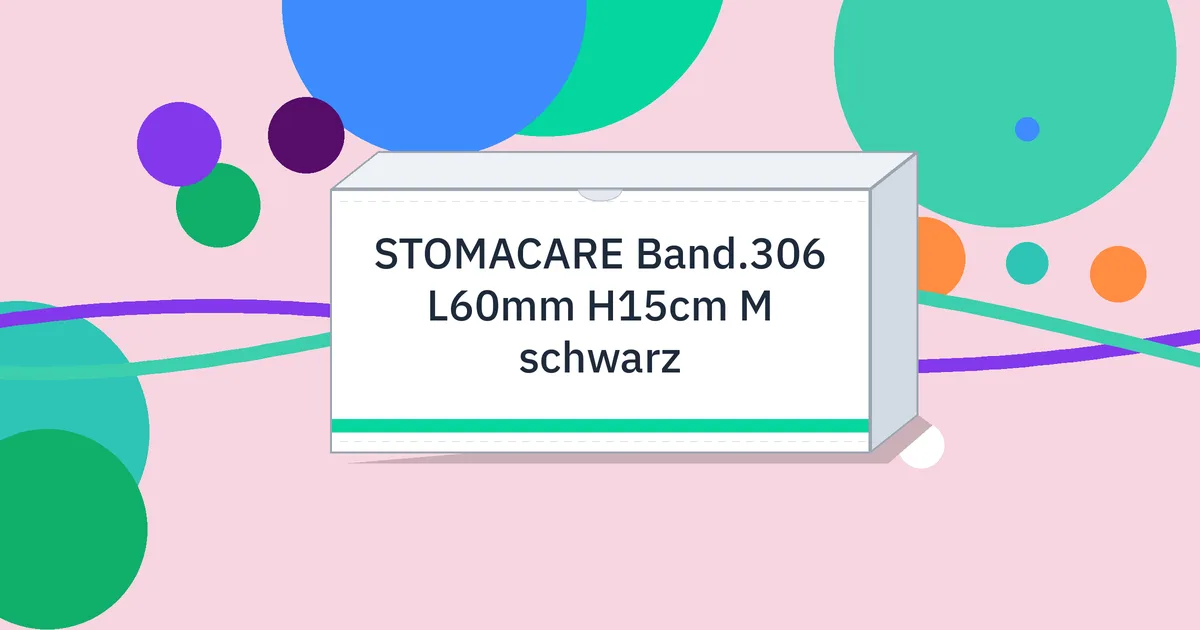 Symbolbild: Packung mit der Aufschrift STOMACARE Band.306 L60mm H15cm M schwarz (PZN 09437000) – Verfügbarkeit und Bezug in Apotheken in Frankfurt am Main