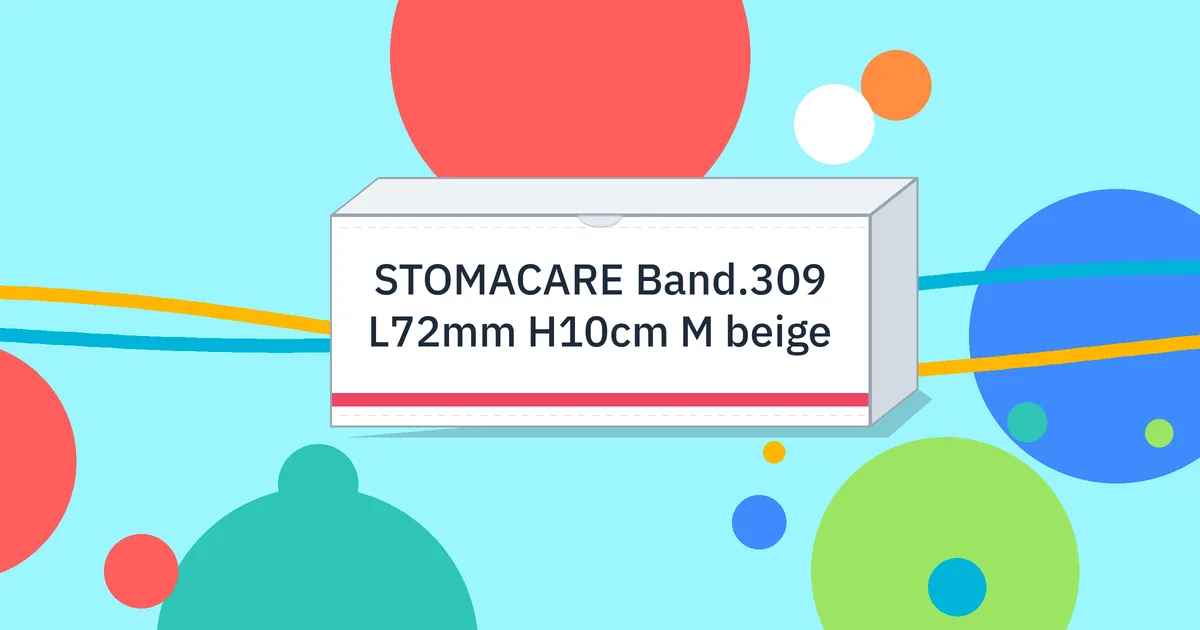 Symbolbild: Packung mit der Aufschrift STOMACARE Band.309 L72mm H10cm M beige (PZN 10840563) – Verfügbarkeit und Bezug in Apotheken in Frankfurt am Main