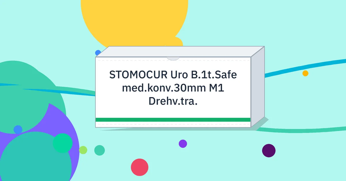 Symbolbild: Packung mit der Aufschrift STOMOCUR Uro B.1t.Safe med.konv.30mm M1 Drehv.tra. (PZN 17557847) – Verfügbarkeit und Bezug in Apotheken in Frankfurt am Main